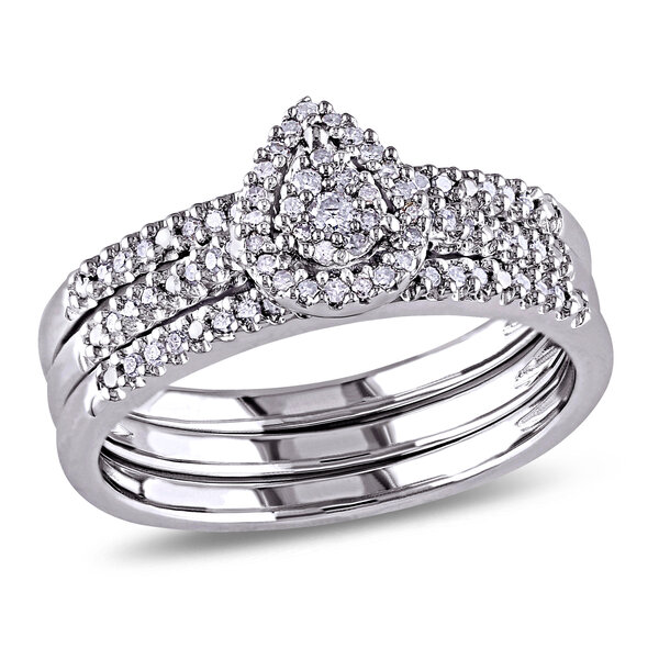 Engagement Jewelry - 1/4 CT Diamond Silver Bridal Set Ring