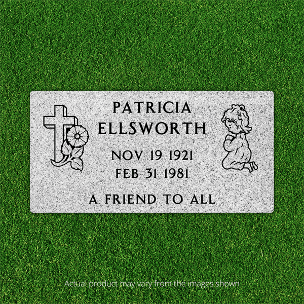 Markers & Headstones - Flat Headstone Marker with Two Symbols - (20 x 10 x 3 in) - Military ...