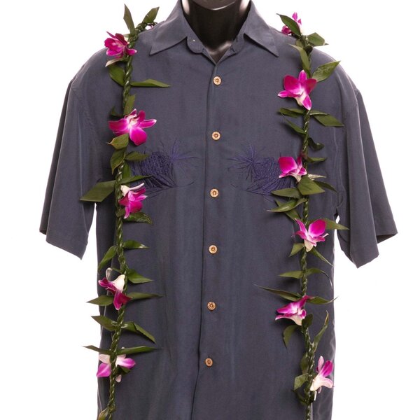 Leilanis Leis - Ti Leafy Lei with Orchids, Open Ended 60" - Military ...